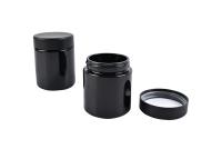 China Smooth Flower Packaging Black Uv Glass Jars 3oz Child Proof Airtight Smell Proof for sale