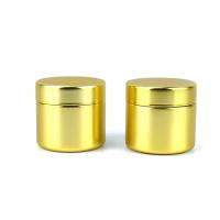 China 2oz Gold Lid Glass Jar Flower Smell Proof Child Proof Electroplating Gold Matte for sale