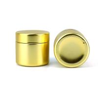 China 2oz Gold Lid Glass Jar Flower Smell Proof Child Proof Electroplating Gold Matte for sale