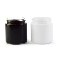 China 3oz 4oz Black / White Glass Straight Wall Wide Mouth Jar with Child Resistant Lid for sale