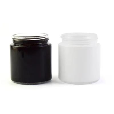 China 3oz 4oz Black / White Glass Straight Wall Wide Mouth Jar with Child Resistant Lid for sale