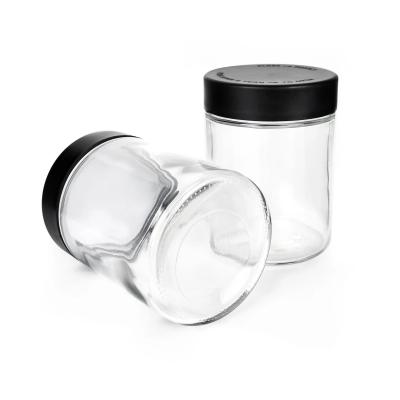 China Smooth Matte Glass Jar Black Cap 18oz CR Glass Jar With Lid Child Resistant for sale