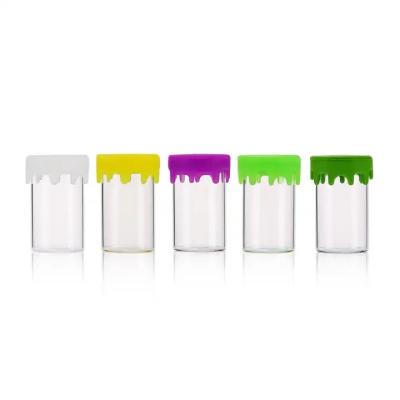 China 1gram 5ml 6ml Mini Empty Glass Concentrate Container Drippy Silicone Airtight Closure Honey Essential Heat Resistant for sale