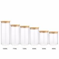 China 500Ml 300Ml 1000Ml Kitchen Storage Glass Bamboo Lid Jar Airtight Dry Food Suction for sale