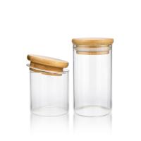 China 500Ml 300Ml 1000Ml Kitchen Storage Glass Bamboo Lid Jar Airtight Dry Food Suction for sale