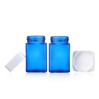 China Custom 2oz 3oz 4oz Candy Food Air Tight Storage Square Glass Jar With Child Proof Lid for sale