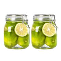 China Round Square Clear Mason Bottle Glass Seal Jar With Metal Hinge Clip Lid for sale