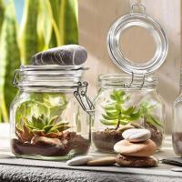 China Round Square Clear Mason Bottle Glass Seal Jar With Metal Hinge Clip Lid for sale