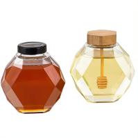 China Clear Empty Glass Bottles Hexagonal Hexagon Honey Glass Jar with Lid for sale