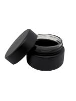 China 1 oz Glass Jar Child Resistant Matte Black Jar w Black Plastic Screw Lid for sale