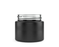 China 2 oz Child Resistant Glass Jar Matte Black Jar w/ Black Plastic Screw Lid for sale