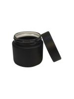 China 2 oz Child Resistant Glass Jar Matte Black Jar w/ Black Plastic Screw Lid for sale