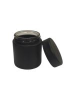 China 3 oz Glass Jar Child Resistant Matte Black Jar w/ Black Plastic Screw Lid for sale