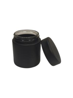 China 3 oz Glass Jar Child Resistant Matte Black Jar w/ Black Plastic Screw Lid for sale