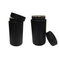 China 6 Oz Child Resistant Glass Jar | Matte Black Jar W/ Black Plastic Screw Lid for sale