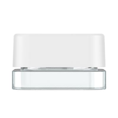 China 9ml Cube Glass Jars w Shoulderless Screw Top & Child Resistant Lid (Clear Glass, White Lid) for sale