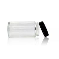China 10 Oz Child Resistant Glass Jar Matte Black Jar With Black Plastic Screw Lid for sale