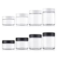 China Clear Smell Proof Jars Food Storage Container Wide Mouth Airtight Clear Empty Glass Jars With Black Caps Wholesale for sale