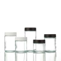 China Clear Smell Proof Jars Food Storage Container Wide Mouth Airtight Clear Empty Glass Jars With Black Caps Wholesale for sale