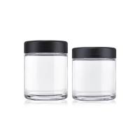 China Clear Smell Proof Jars Food Storage Container Wide Mouth Airtight Clear Empty Glass Jars With Black Caps Wholesale for sale