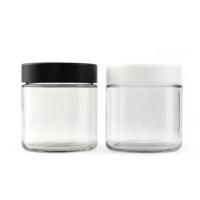 China Airtight Smell Proof Flower Clear 3oz Glass Jar With Child Resistant Cap White Flat Lid Smooth Custom Logo for sale