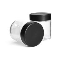 China Airtight Smell Proof Flower Clear 3oz Glass Jar With Child Resistant Cap White Flat Lid Smooth Custom Logo for sale