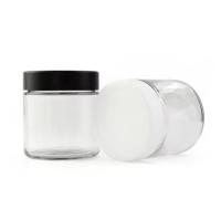 China Airtight Smell Proof Flower Clear 3oz Glass Jar With Child Resistant Cap White Flat Lid Smooth Custom Logo for sale