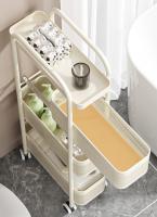 China All Metal Carbon Steel Seam Slim Kitchen Trolley Anti Drop Basket With Pull Out Silent Wheels for sale