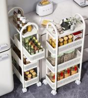 China All Metal Carbon Steel Seam Slim Kitchen Trolley Anti Drop Basket With Pull Out Silent Wheels for sale