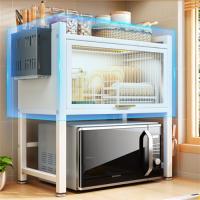 China Dust Proof Extendable Microwave Oven Rack Carbon Steel Telescopic + Acrylic Cabinet  100kg Load Bearing for sale