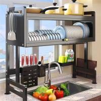 China Carbon Steel Thickened Water Tank Over The Sink Dish Rack Large Capacity Black Over The Sink Dish Rack for sale