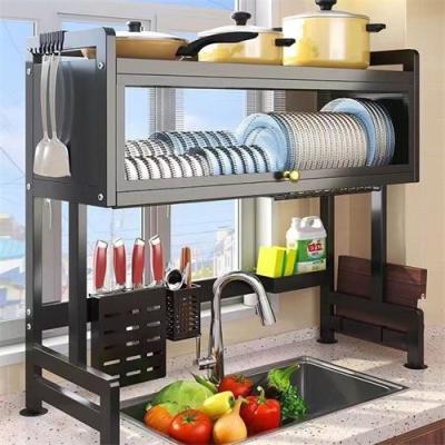 China Carbon Steel Thickened Water Tank Over The Sink Dish Rack Large Capacity Black Over The Sink Dish Rack for sale