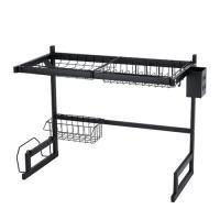 China Carbon Steel Thickened Water Tank Over The Sink Dish Rack Large Capacity Black Over The Sink Dish Rack for sale