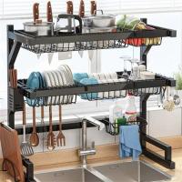 China Customizable Kitchen Drain Rack  64-100cm Telescopic Low MOQ 34 Bowls 11 Plates  6 Hooks for sale