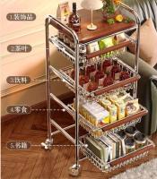 China 5-Tier Mobile Snack Shelf with Wood Accents - Versatile Storage Cart for Kitchen and Living Room for sale