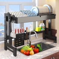 China OEM Metal Kitchen Sink Dish Rack 60kg Load Capacity 2 Tier Dish Drying Rack for sale