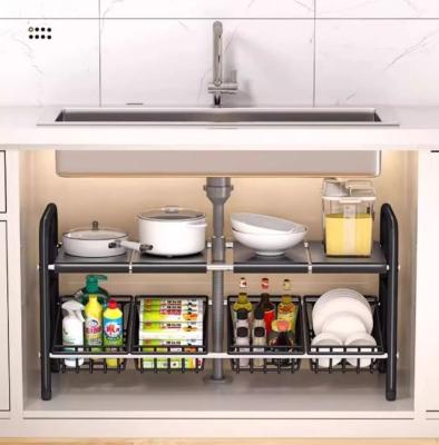 China Freely Telescopic Under-sink Storage Rack with Flexible Shelves and Thickened Iron Material for Kitchen Space Utilization for sale