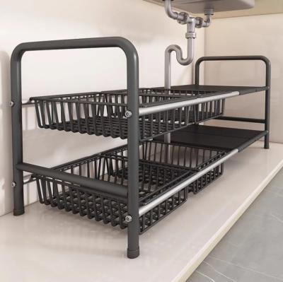 China Under-Sink Storage Rack with Telescopic Range 50-86cm and 5cm Adjustable Layer Height in Scientific 2-layer Design for sale