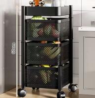 China 3-Tier Flat Top Square Rotating Storage Rack | Carbon Steel + PP Composite Material & White / Black Dual Colors for sale