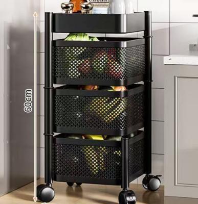 China 3-Tier Flat Top Square Rotating Storage Rack | Carbon Steel + PP Composite Material & White / Black Dual Colors for sale