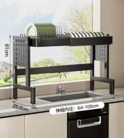 China Carbon Steel Retractable Dish Rack with 64–100cm Adjustable Length and Perforated Panel for Efficient Drying for sale