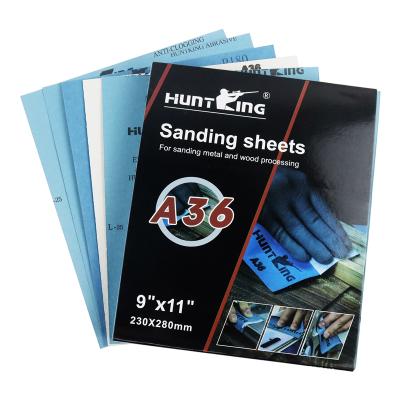 China HUNTKING A36 Dry Sandpaper Sheets 230x280mm Alumina Abrasive 120-1200 Grit 100 Pack Anti-Clog Tear Resistant for sale