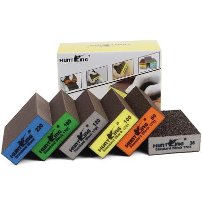 China HUNTKING 7-Color Sponge Sand Blocks 70x100x25mm Wet Dry Abrasive for Wood Metal for sale