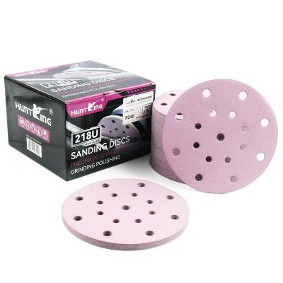 China HUNTKING HK218U 6 Inch 17-Hole Hook & Loop Aluminum Oxide Sanding Discs for Automotive and Wall Sanding for sale