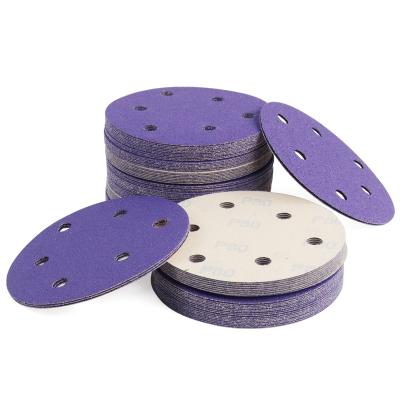 China HUNTKING HK238T Purple Sanding Discs 5 Inch 6 Hole 6 Inch 17 Hole Aluminum Oxide Anti-Clog for Automotive Primer Wall Putty Metal Finishing for sale