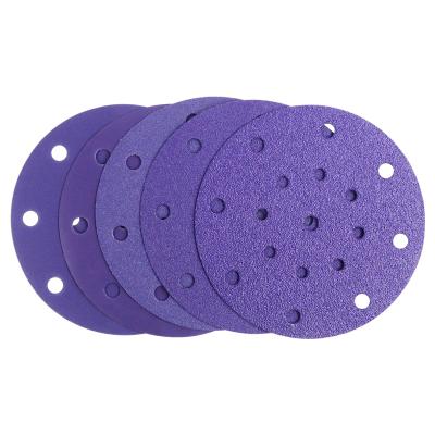 China HUNTKING HK315T Purple Polyester Film Sanding Discs 5 Inch 6 Hole Aluminum Oxide Anti-Clog for Automotive Finishing for sale