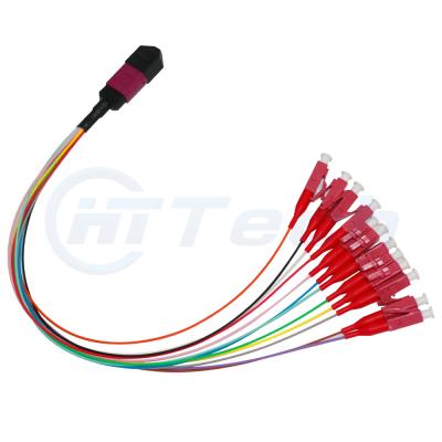 China OM4 12Fiber MPO-LC Optical Patch Cord Low Insert Loss LSZH Jacket for sale