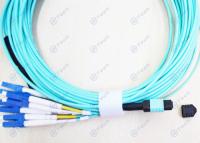 China 8 Cores OM3 Fiber Patch Cables , MPO To LC Cable Aqua Color Inner Ceramic Ferrule for sale