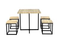 China Wood And Steel Rectangular Dinning Table And Chair Set 4 Seater Furniture for sale