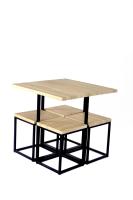 China Wood And Steel Rectangular Dinning Table And Chair Set 4 Seater Furniture for sale